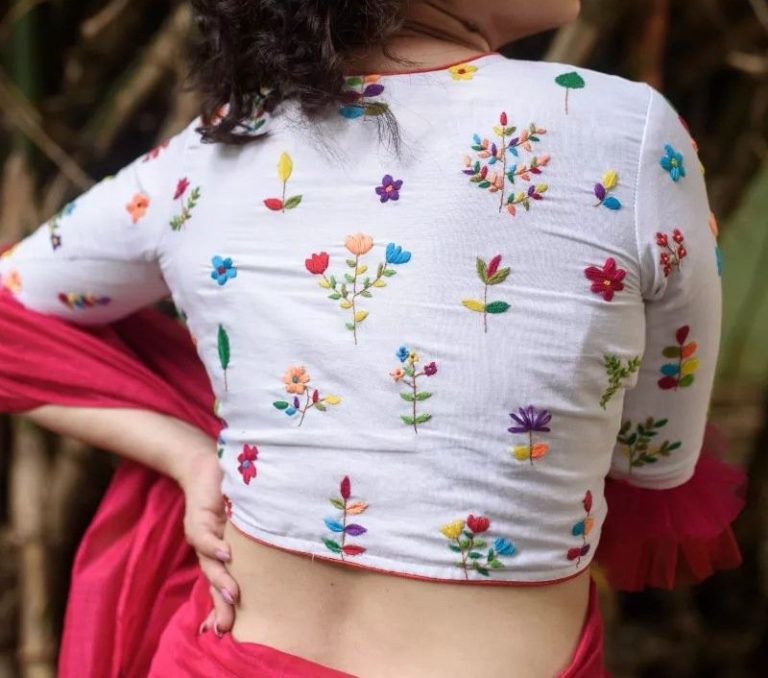 FLOWER EMBROIDERY DESIGNS FOR DESIGNER BLOUSES.